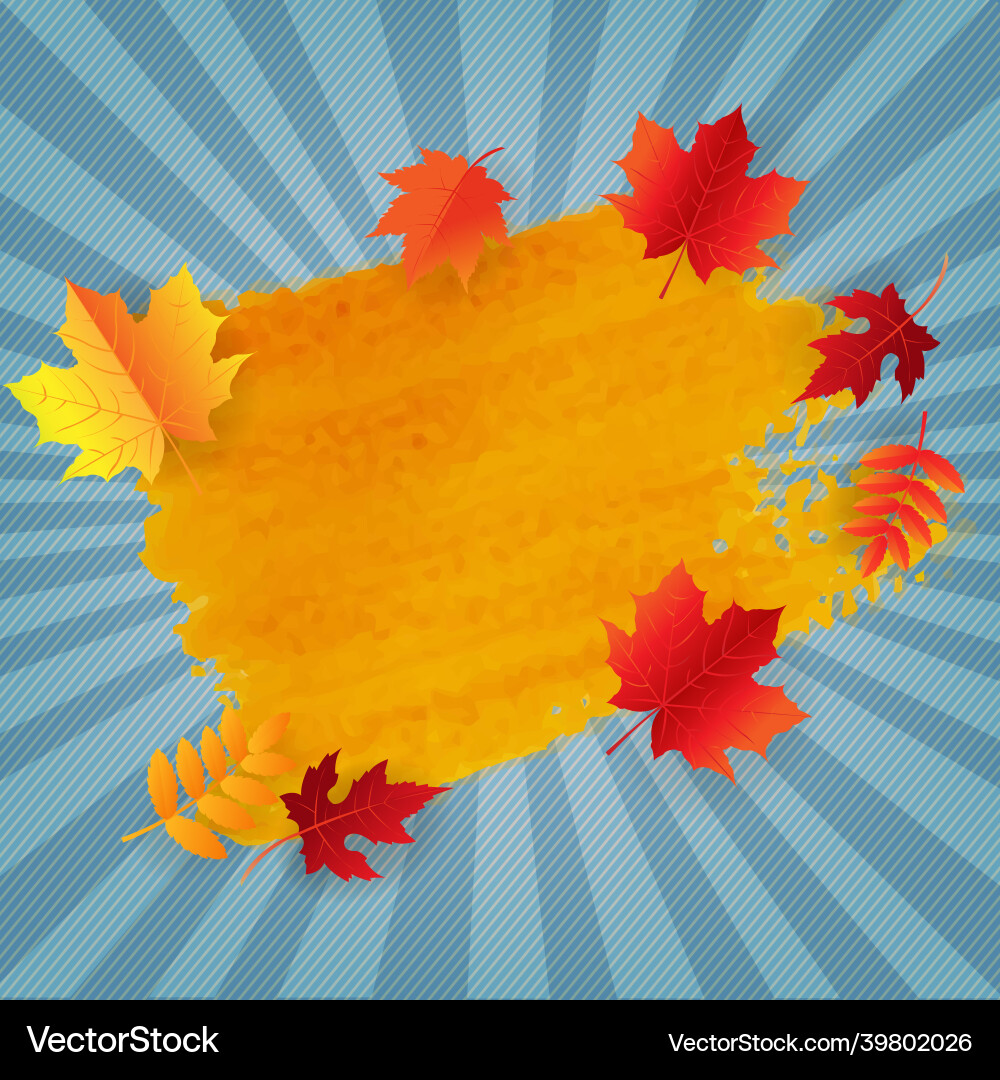 Orange blot with autumn leaves border Royalty Free Vector