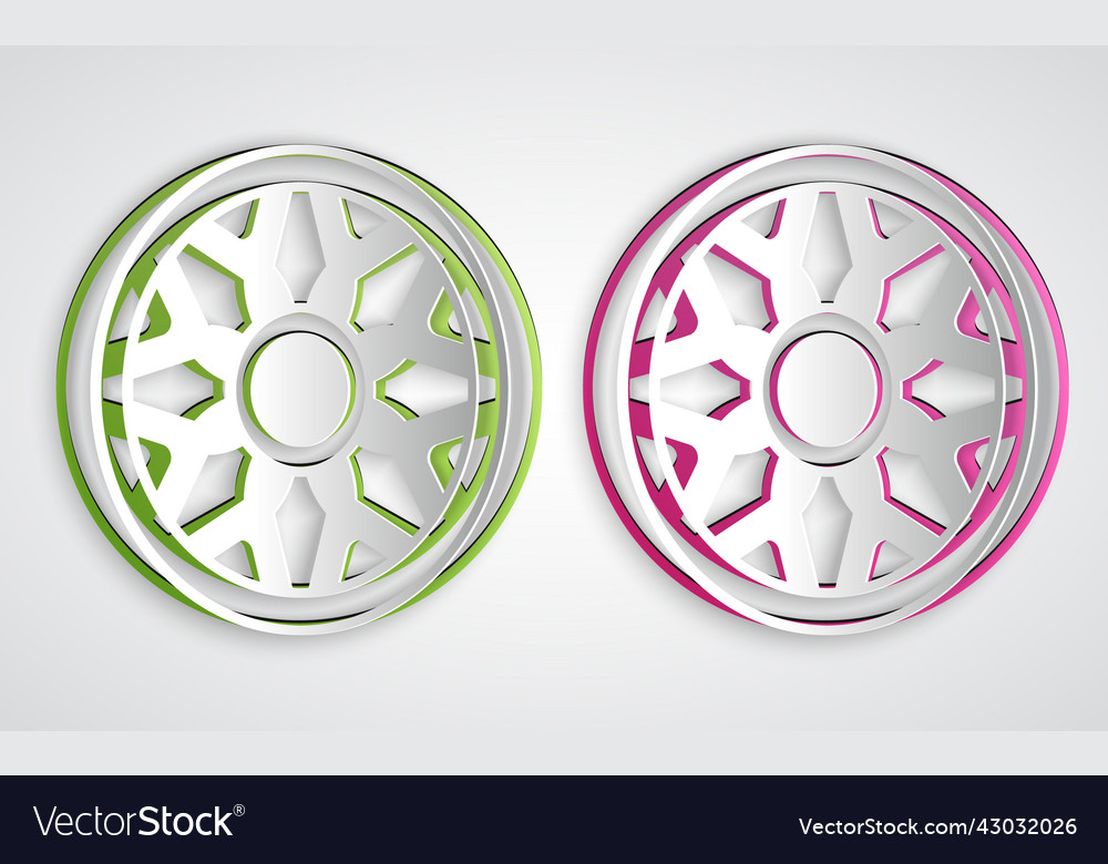 Paper cut alloy wheel for car icon isolated Vector Image