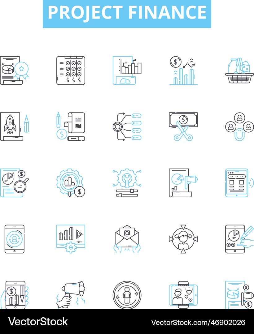 Project finance line icons set Royalty Free Vector Image