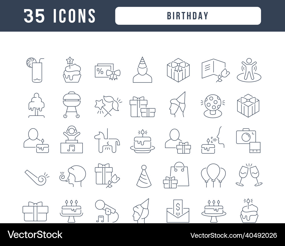 Set of linear icons birthday Royalty Free Vector Image