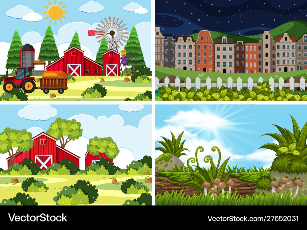 A set outdoor scene including farm Royalty Free Vector Image