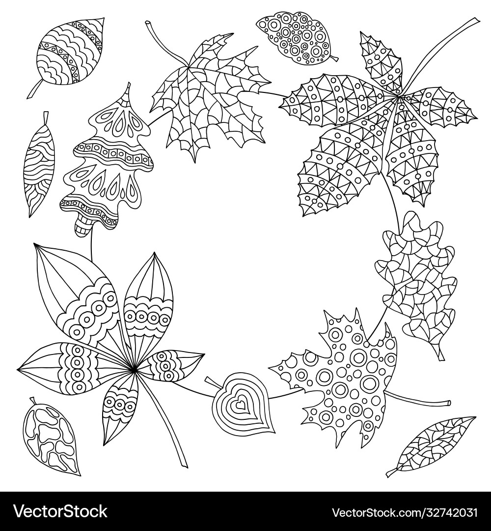 Abstract autumn leaves frame coloring page Vector Image