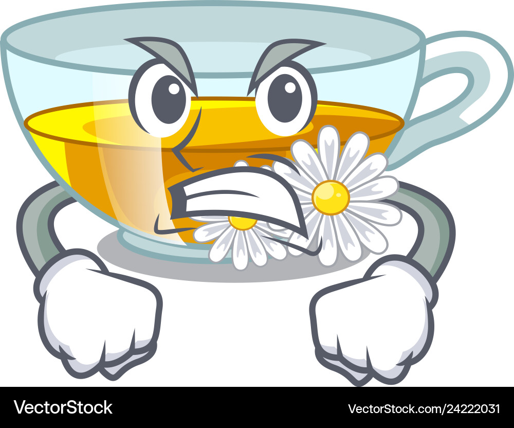 Angry chamomile tea in the cartoon shape Vector Image
