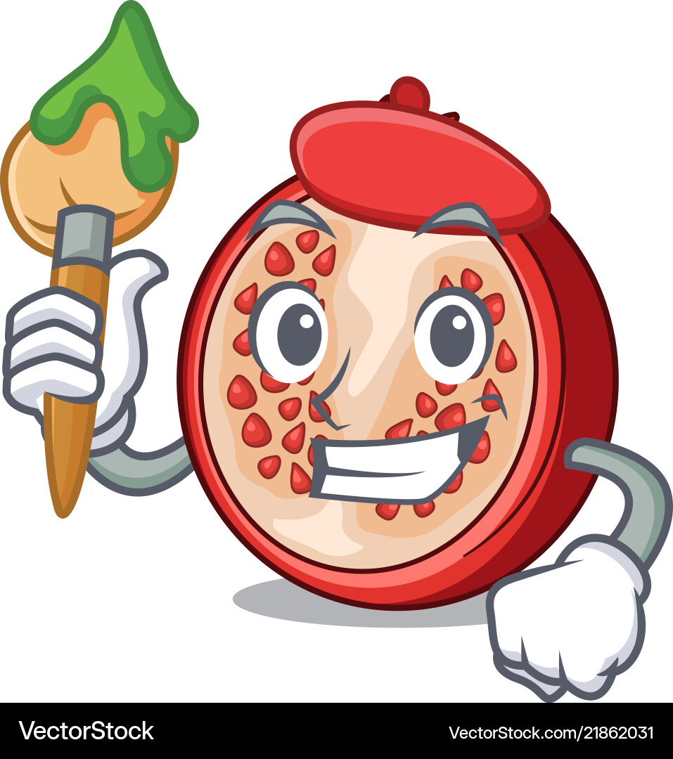 Artist pomegranate slice isolated on character Vector Image