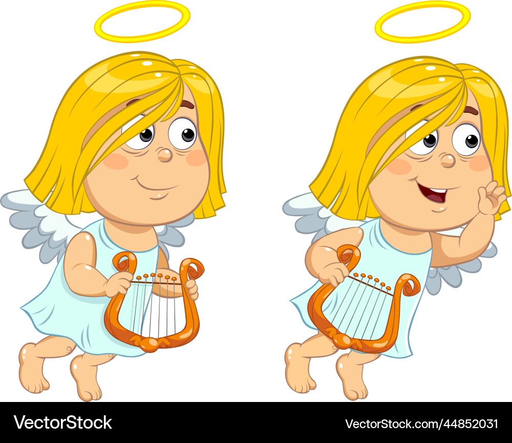 Cartoon angel with harp Royalty Free Vector Image