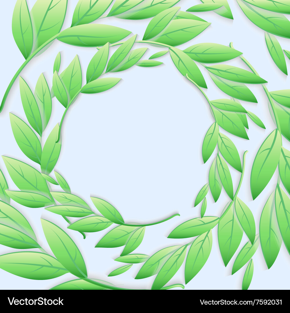 Circular frame of green branches and leaves Vector Image