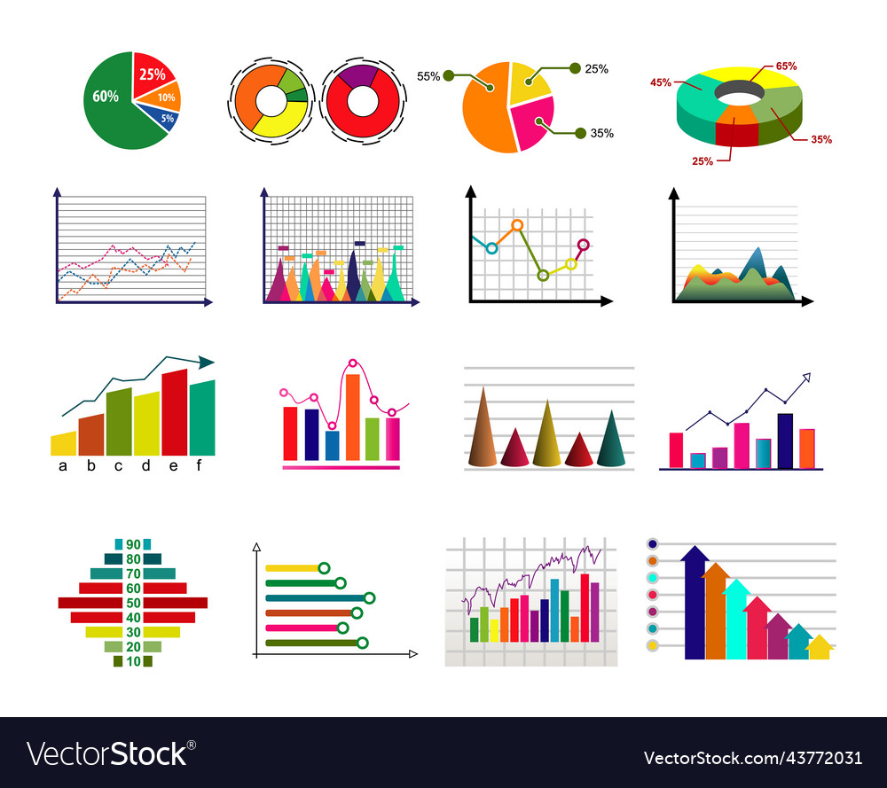 Colorful diagram and chart icons Royalty Free Vector Image