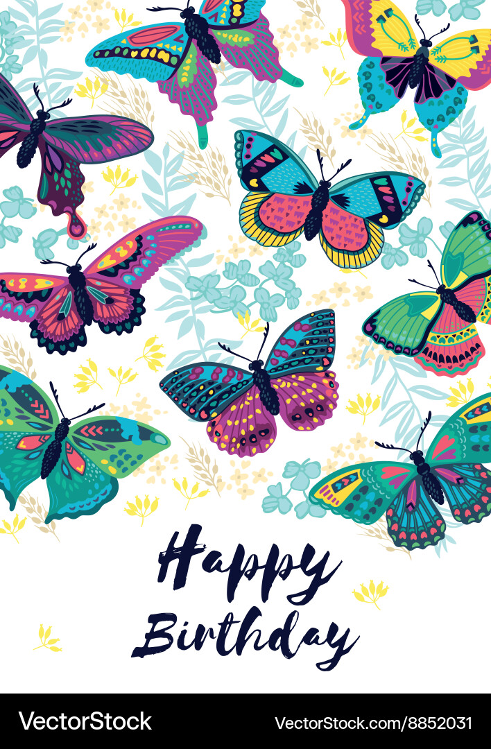 Congratulation card Happy Birthday with flying Vector Image