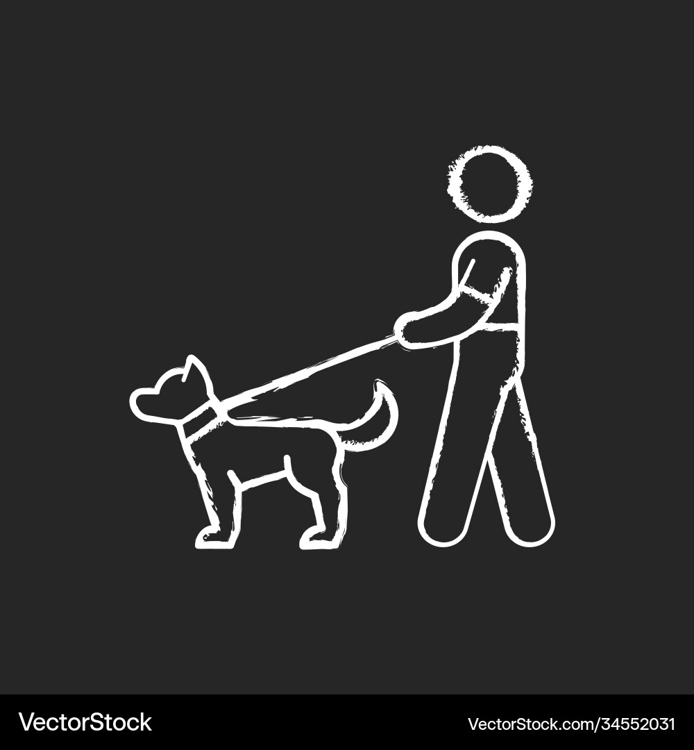Dog walker chalk white icon on black background Vector Image