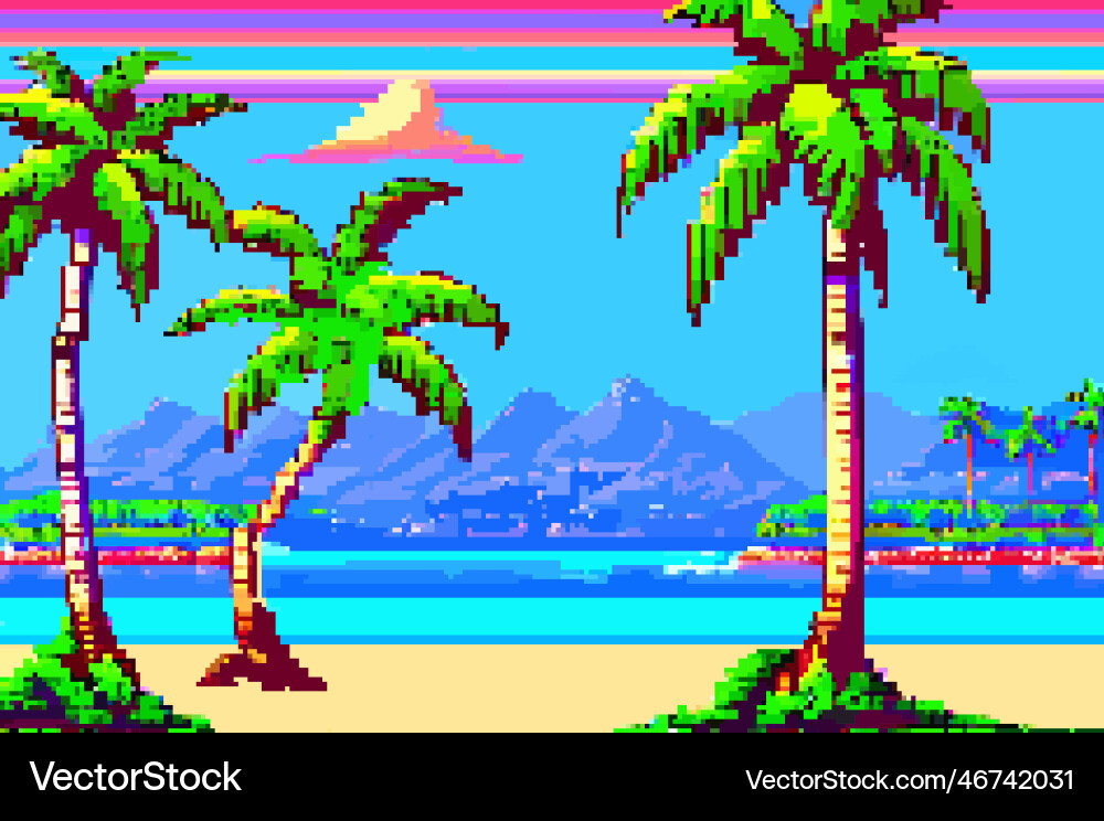 Landscape 8bit pixel art summer natural Royalty Free Vector