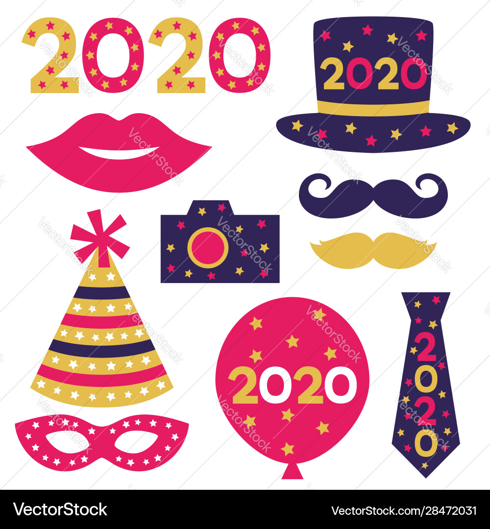 New year 2020 isolated party props set Royalty Free Vector