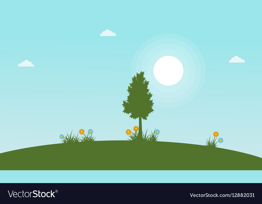 Tree with flower at spring landscape Royalty Free Vector