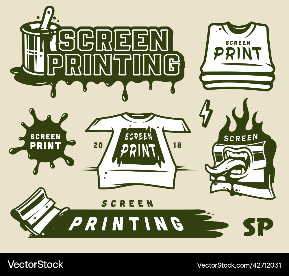 Vintage screen printing elements set Royalty Free Vector