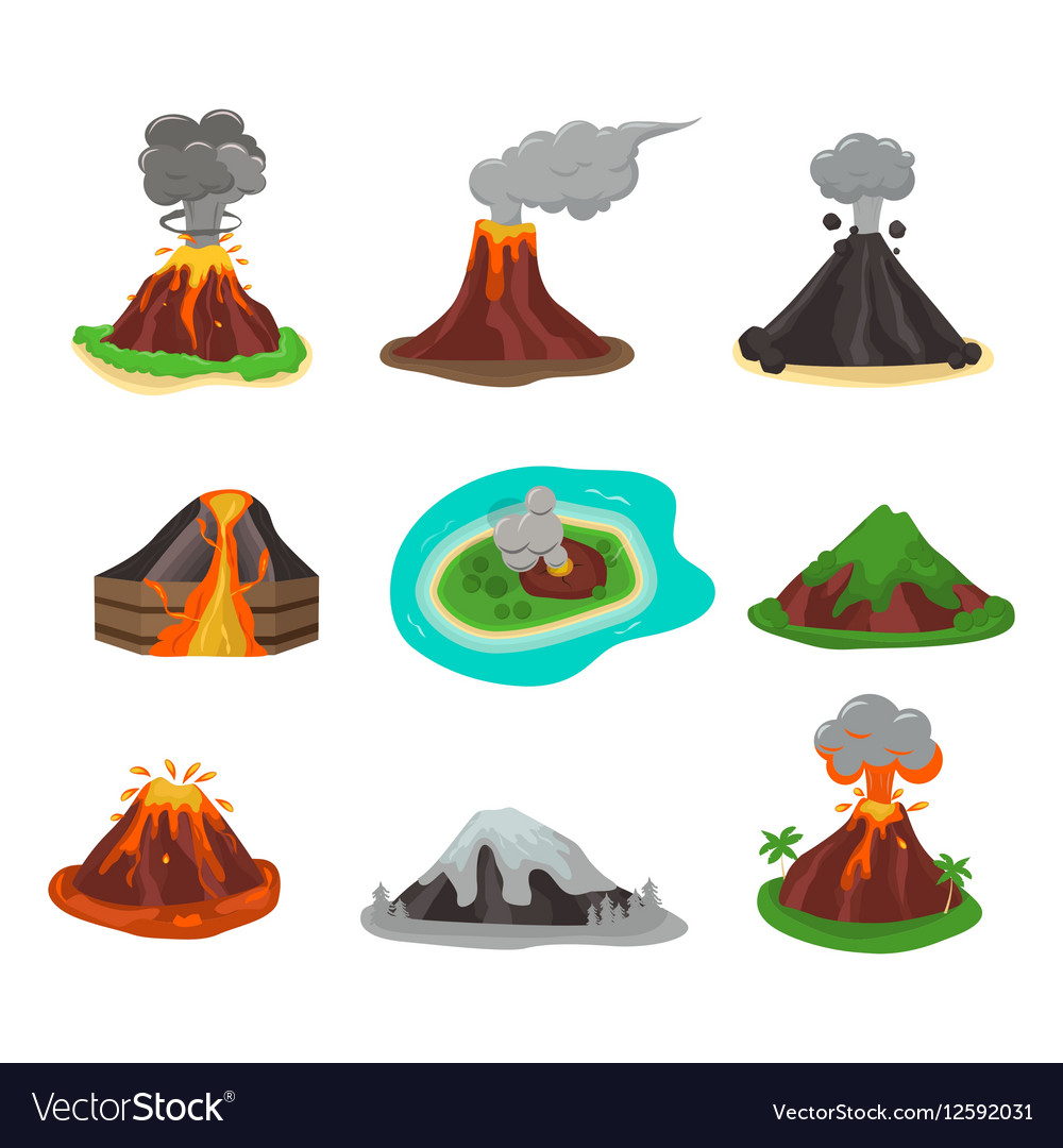 Volcano set Royalty Free Vector Image - VectorStock
