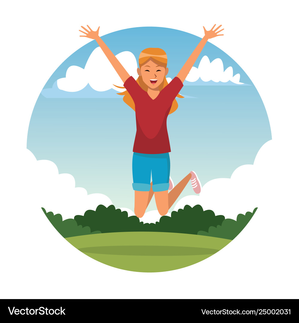 Woman jumping cartoon Royalty Free Vector Image