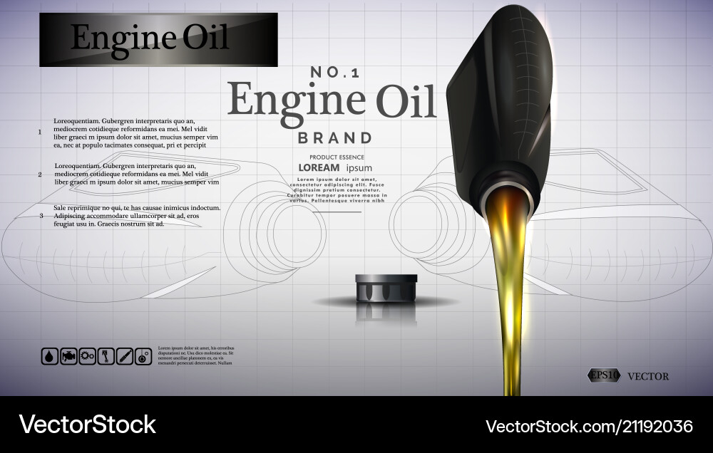 Bottle of engine oil oil flows Royalty Free Vector Image