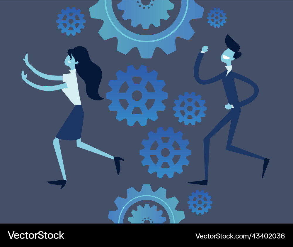 Business people running in gears Royalty Free Vector Image