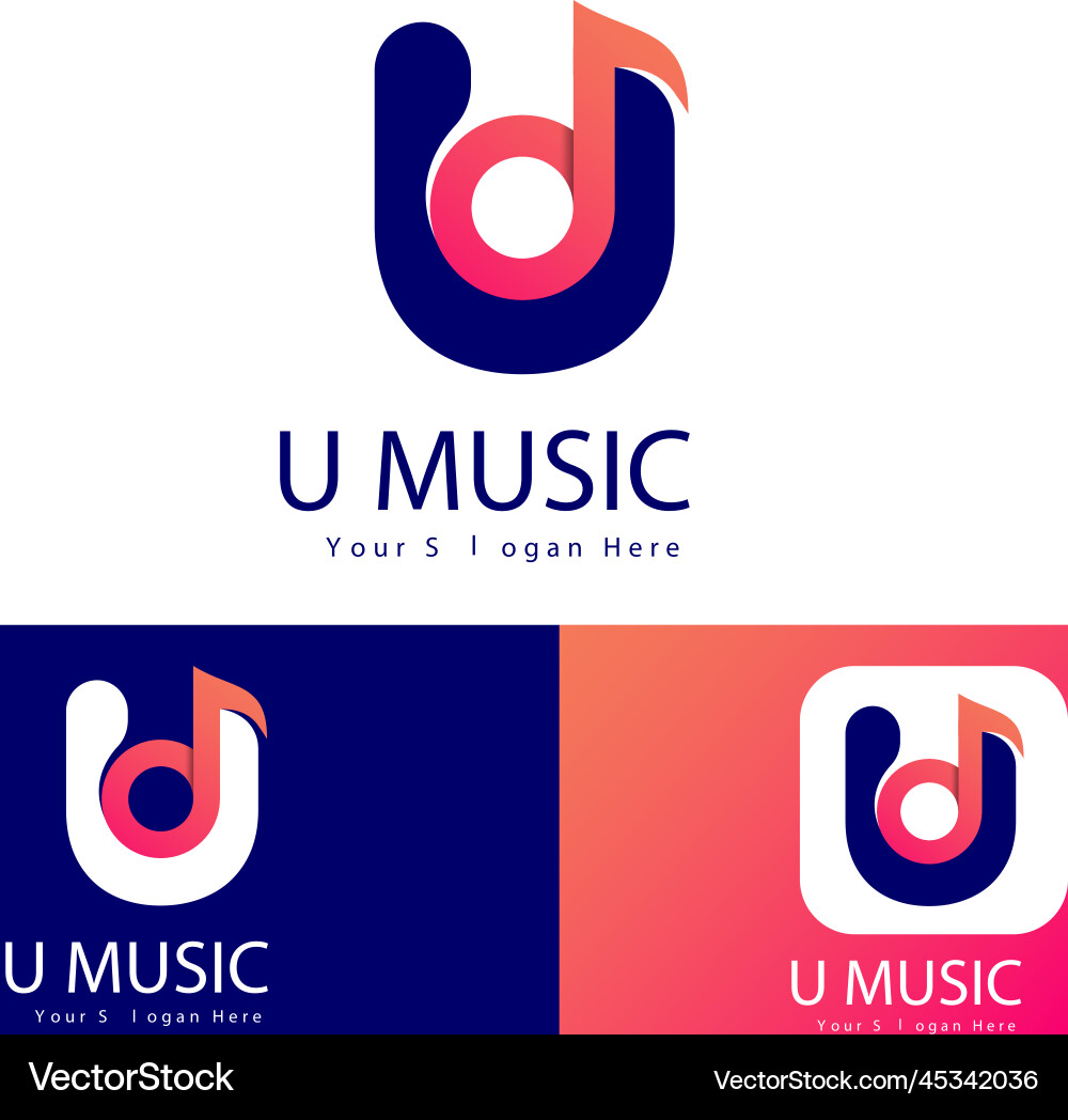 Minimalist u letter logo with music and note Vector Image