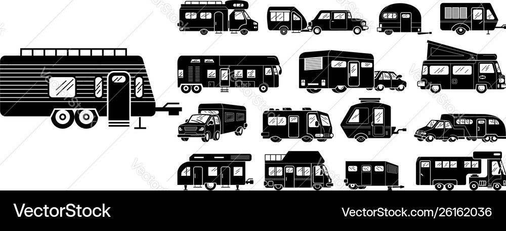 Motorhome icons set simple style Royalty Free Vector Image