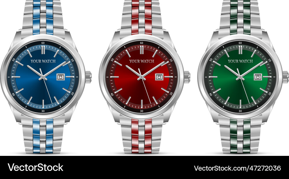 Realistic watch clock chronograph blue red green Vector Image