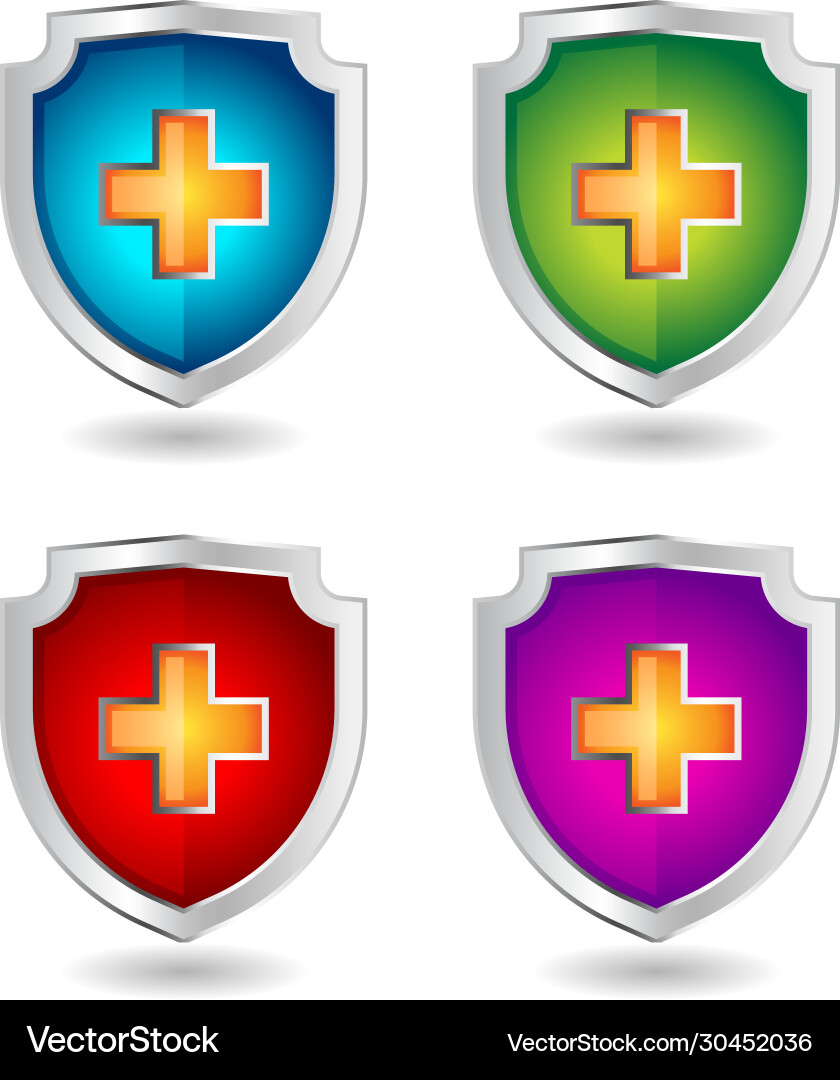 Shield badge icons set 3d badge icons Royalty Free Vector