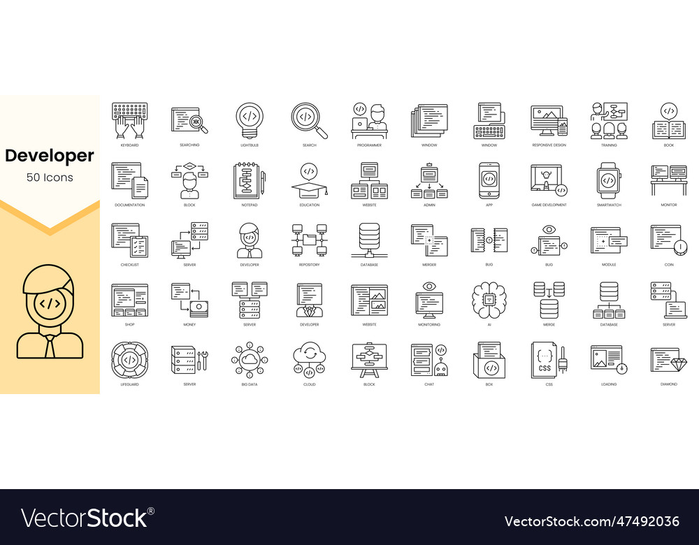 Simple outline set ofdeveloper icons linear style Vector Image