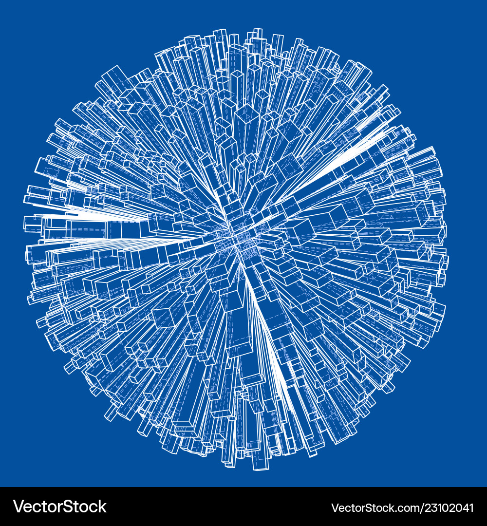 Abstract 3d sphere with city blueprint style Vector Image