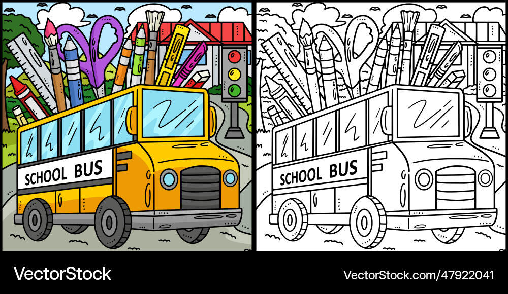 Back to school bus coloring page Royalty Free Vector Image