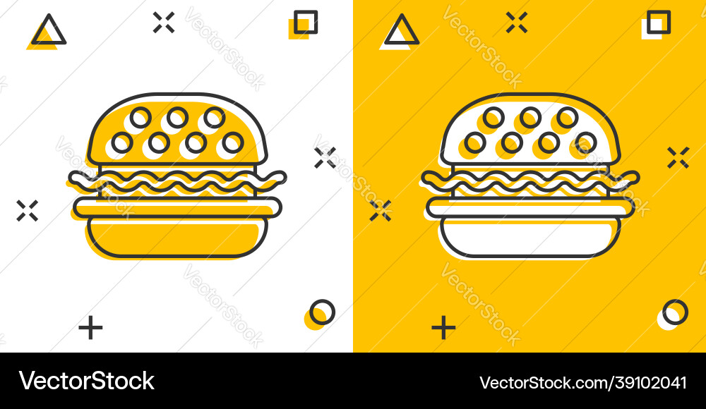 Burger sign icon in comic style hamburger cartoon Vector Image