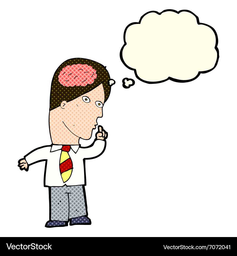 Cartoon businessman with huge brain thought Vector Image