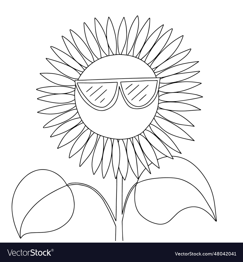 Coloring page with cute sunflower Royalty Free Vector Image