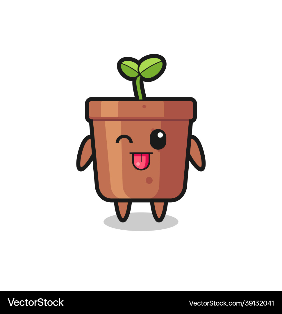 Cute plant pot character in sweet expression Vector Image