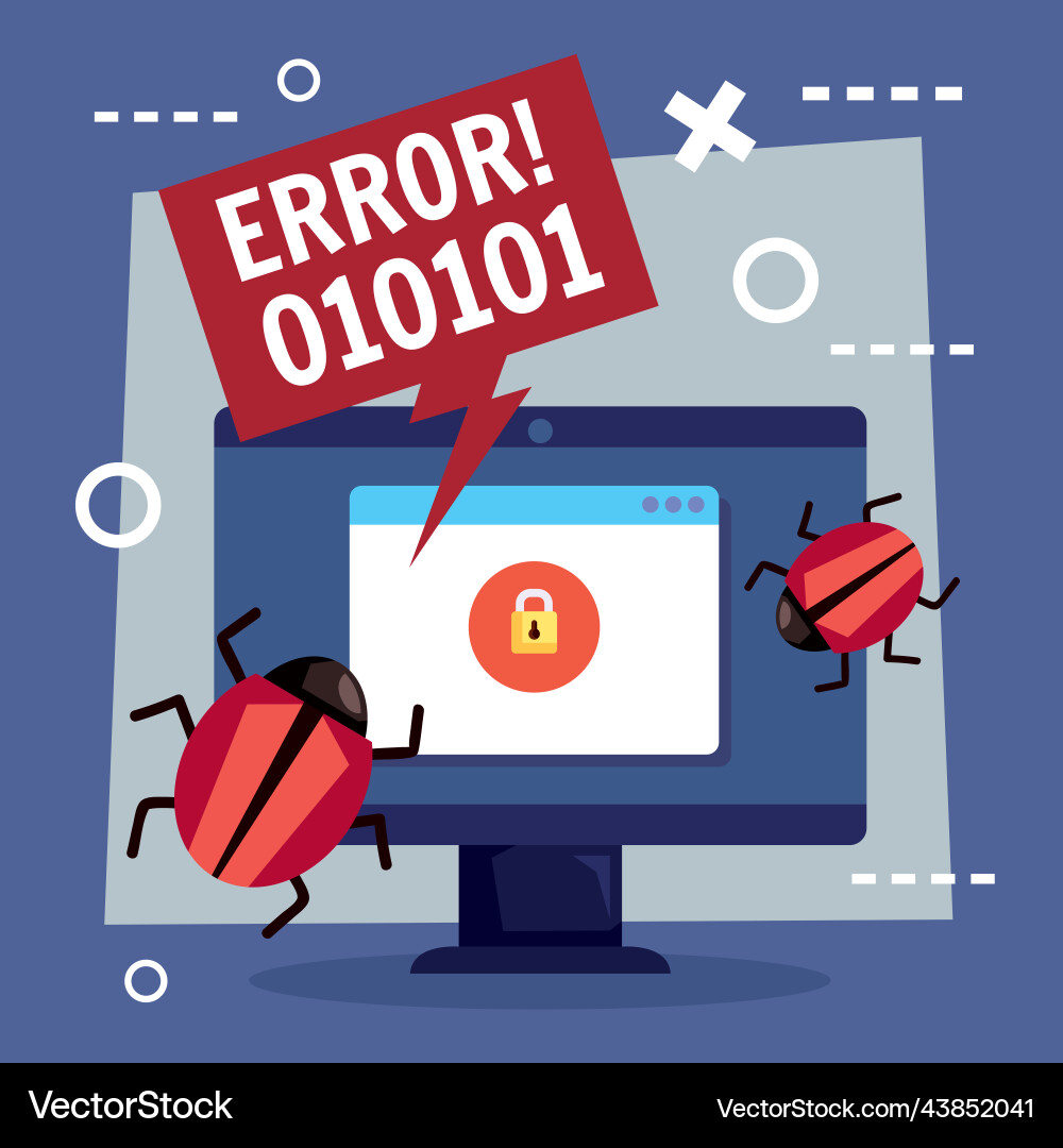 Desktop With Bugs Royalty Free Vector Image Vectorstock