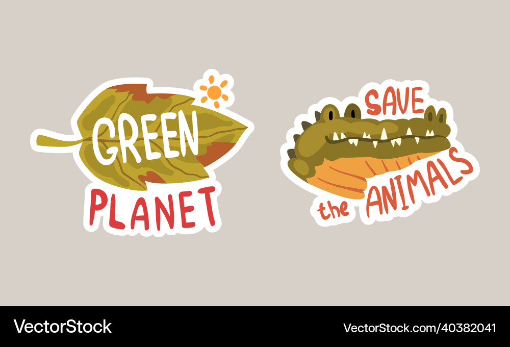 Go green sticker with crocodile and green leaf Vector Image