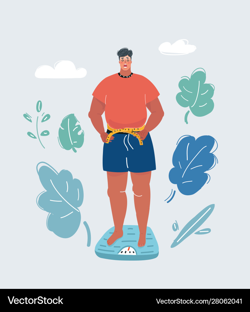 Man stand on scale and measures him waist Vector Image