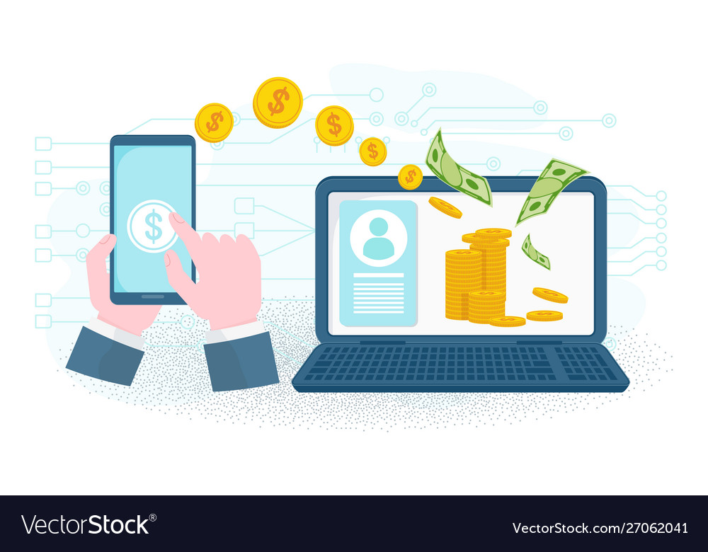 Money transfer using mobile device computer Vector Image