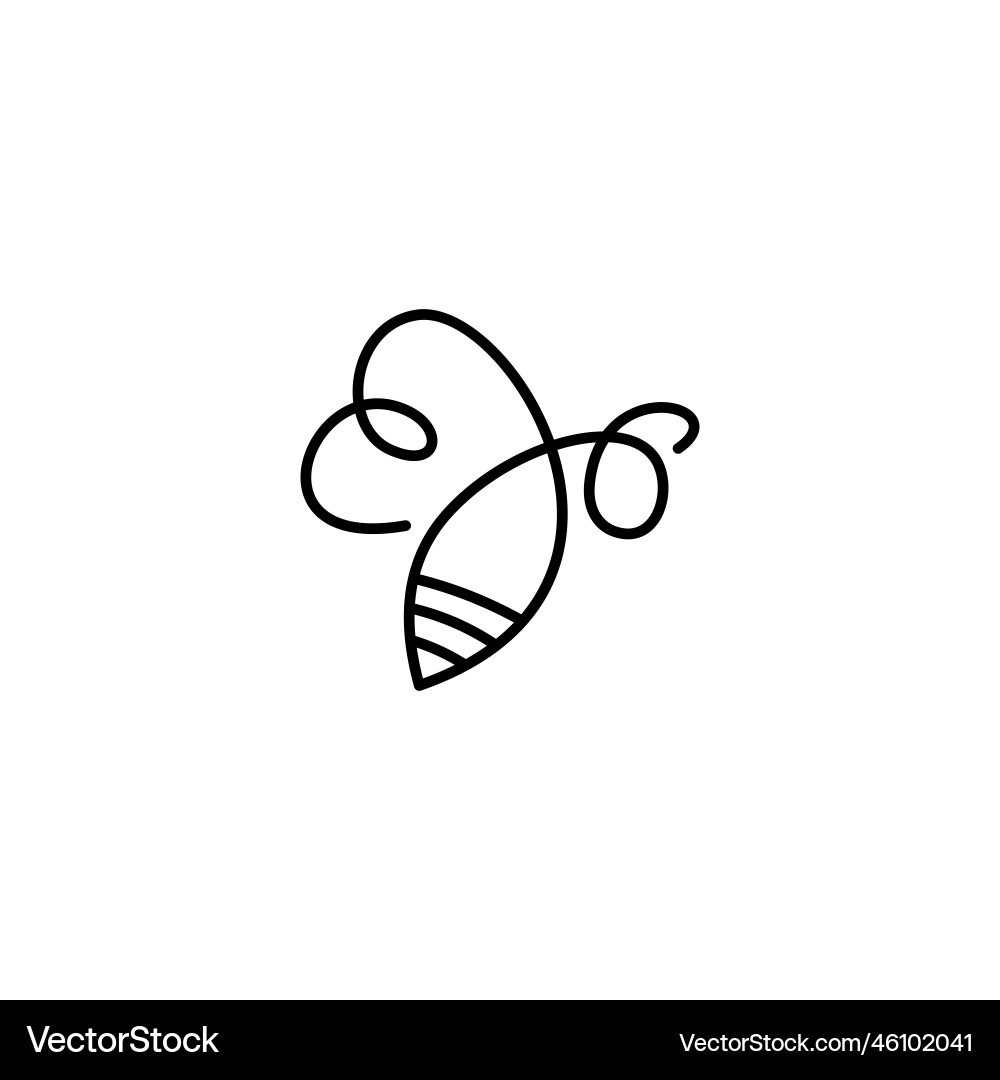 Monoline bee line outline line art logo Royalty Free Vector
