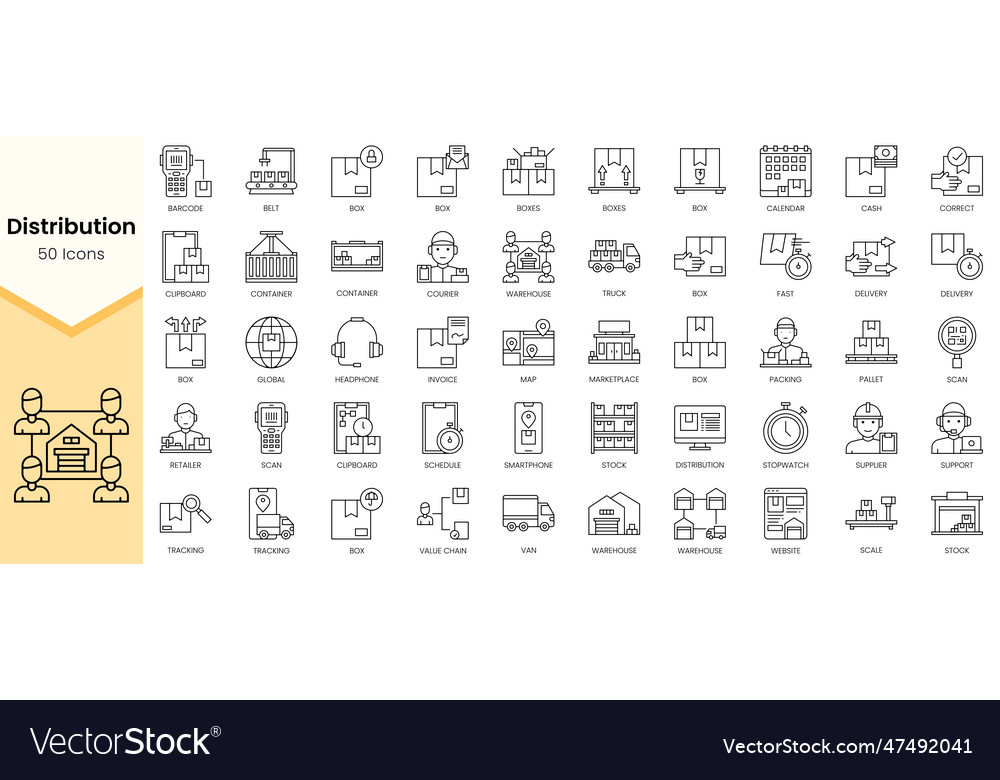 Simple outline set of distribution icons linear Vector Image