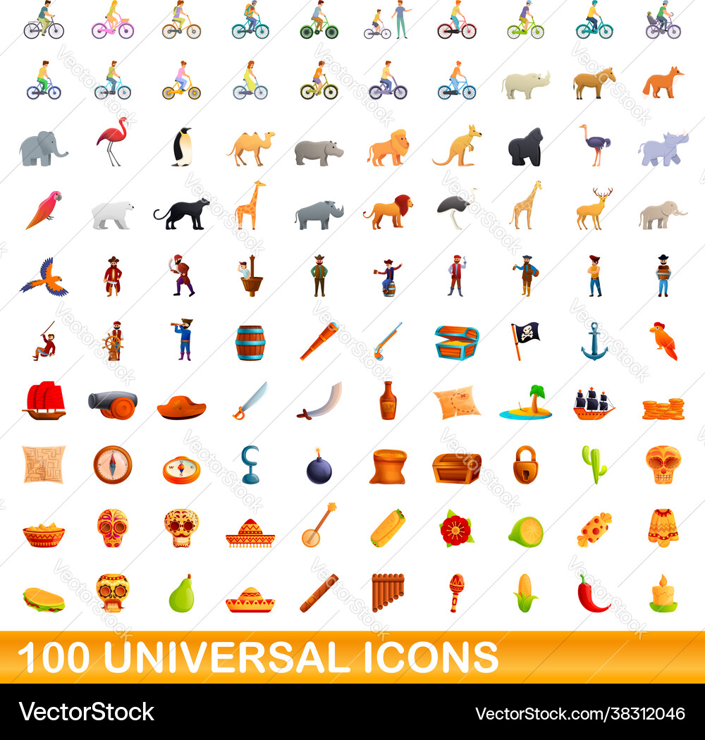 100 universal icons set cartoon style Royalty Free Vector