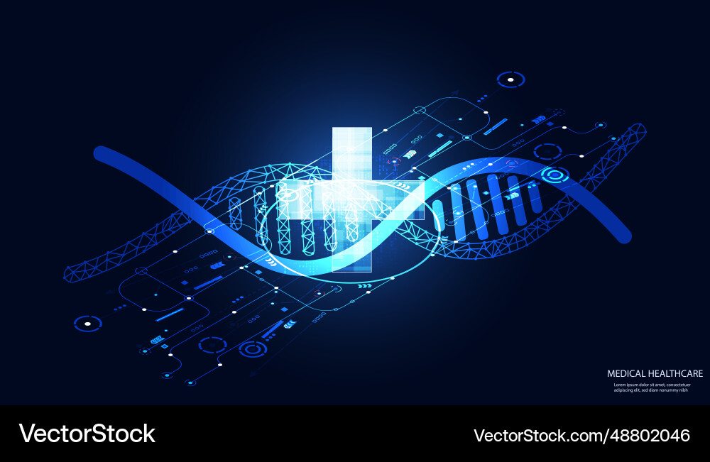 Abstract dna digital flow and medical symbol plus Vector Image