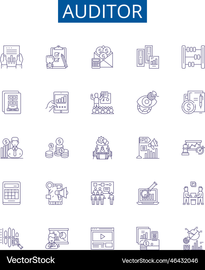 Auditor line icons signs set design collection Vector Image