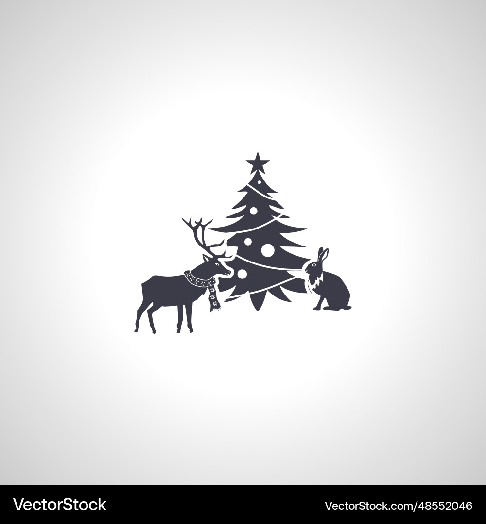 Christmas tree with animals near isolated icon Vector Image