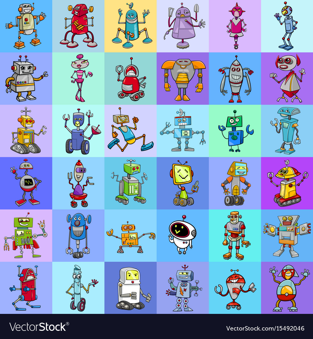 Decorative pattern design with robots Royalty Free Vector