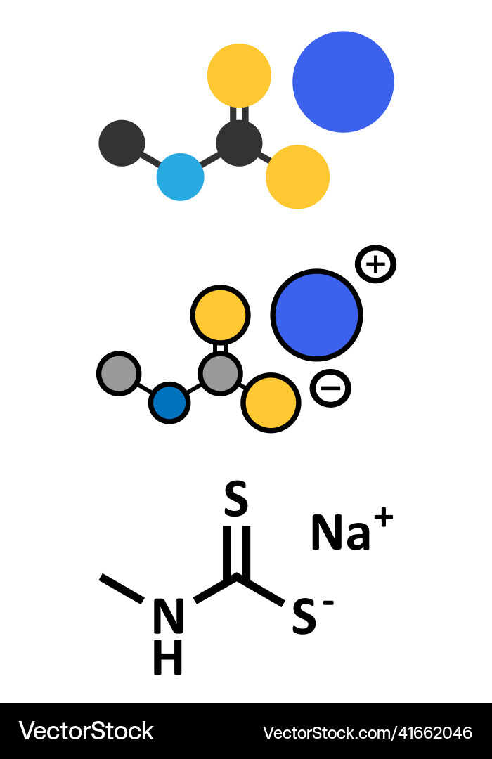 Metam sodium pesticide molecule Royalty Free Vector Image