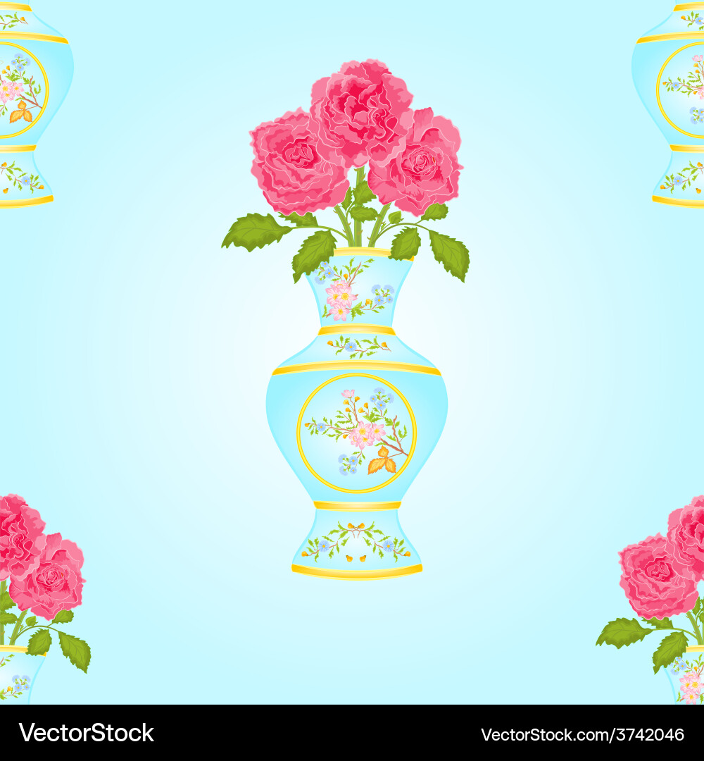 Seamless texture alabaster vase with pink roses Vector Image