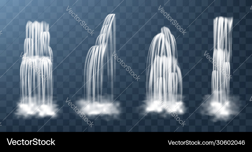 Set waterfalls with cascade splash and fog Vector Image