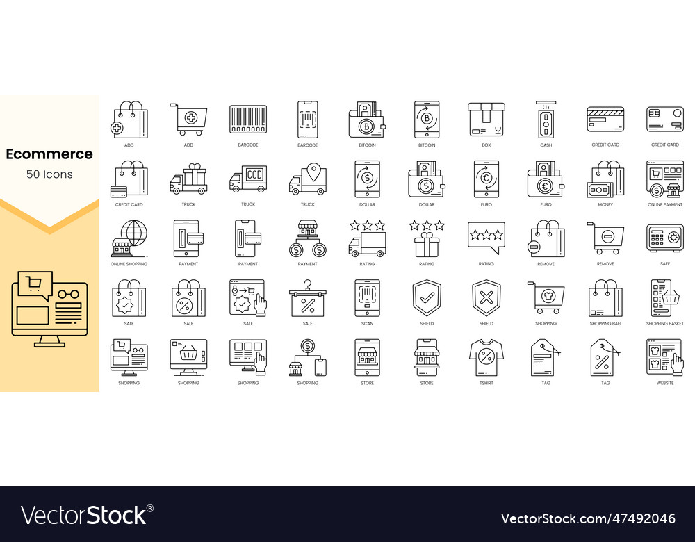Simple outline set of ecommerce icons linear Vector Image