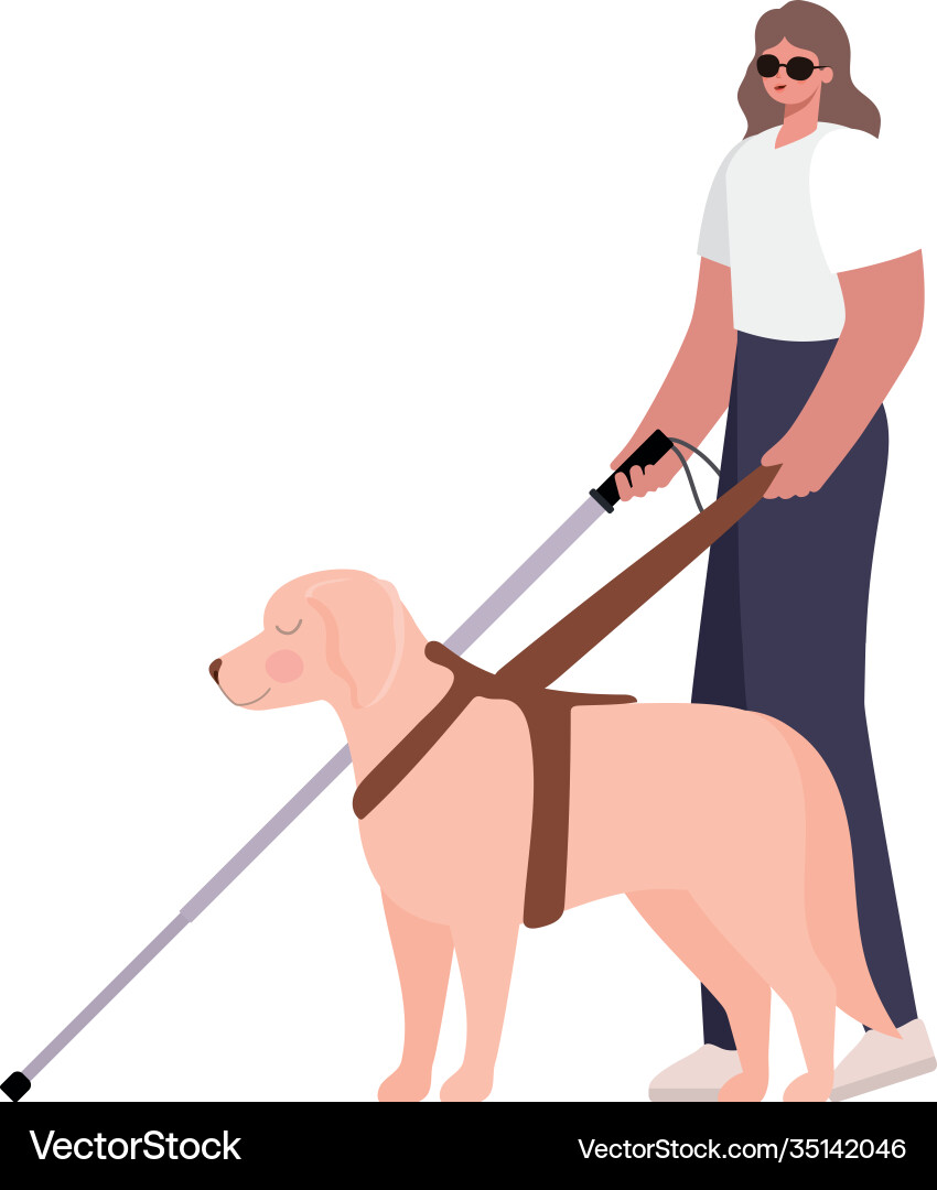 Woman with a visual impairment and guide dog Vector Image