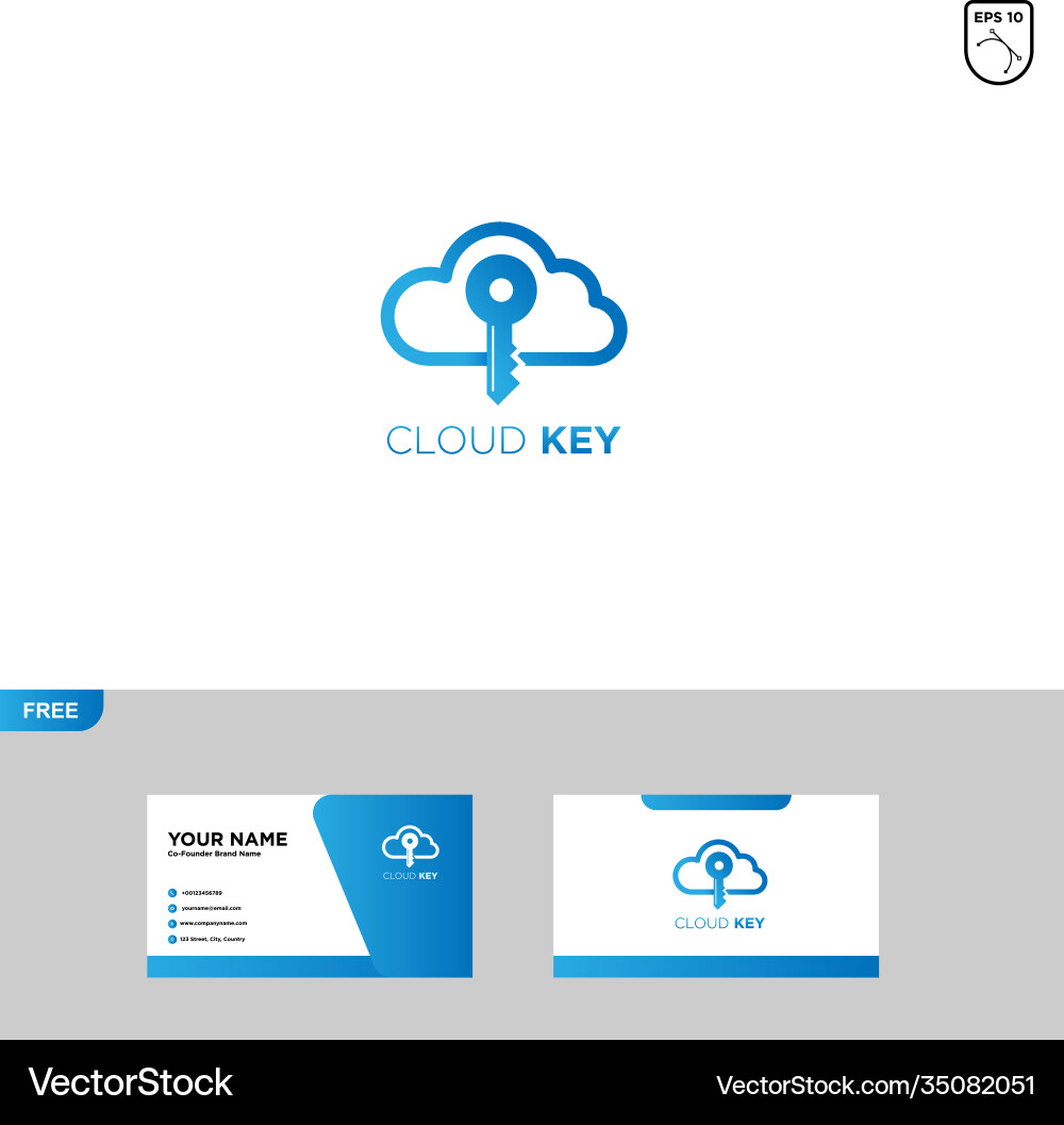 Cloud key logo design free business card template Vector Image