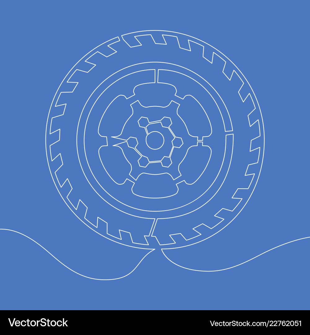 Continuous line car tire concept Royalty Free Vector Image